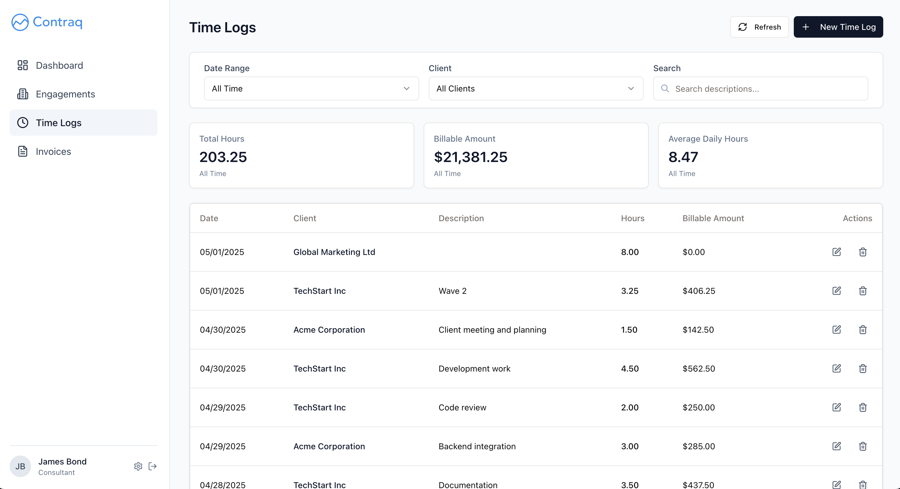 Contraq - Contract & Client Management Platform for Consultants | Time Tracking & Invoicing Software